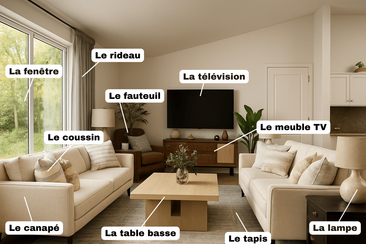 French Vocabulary: The Rooms of the House + Focus on the Living Room ...